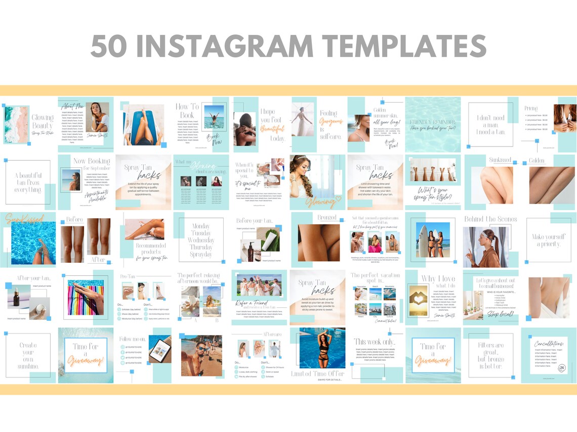 Spray Tan Instagram Posts Glow Editable Pre-made Instagram - Etsy