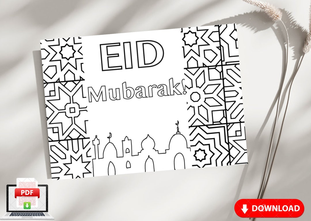 PRINTABLE Eid Colouring Card Color in DIGITAL Eid Mubarak Moroccan ...