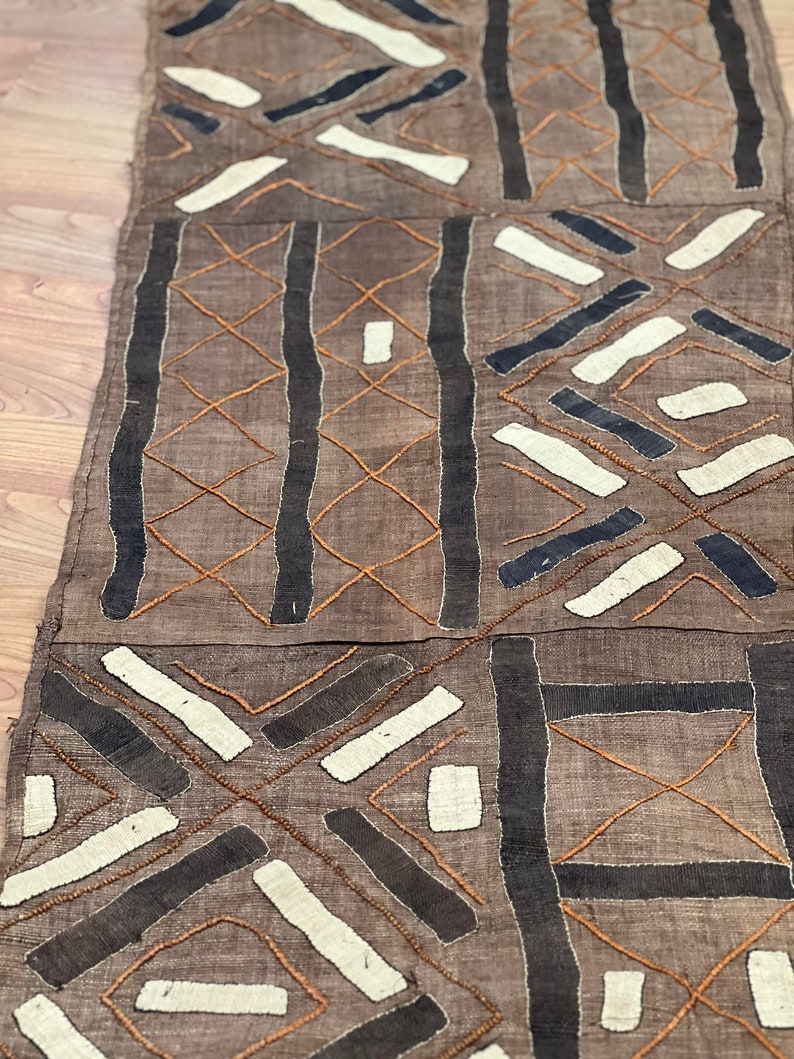 Genuine 5 Feet Rustic African Congo Kuba Raffia Cloth Fabric Natural ...