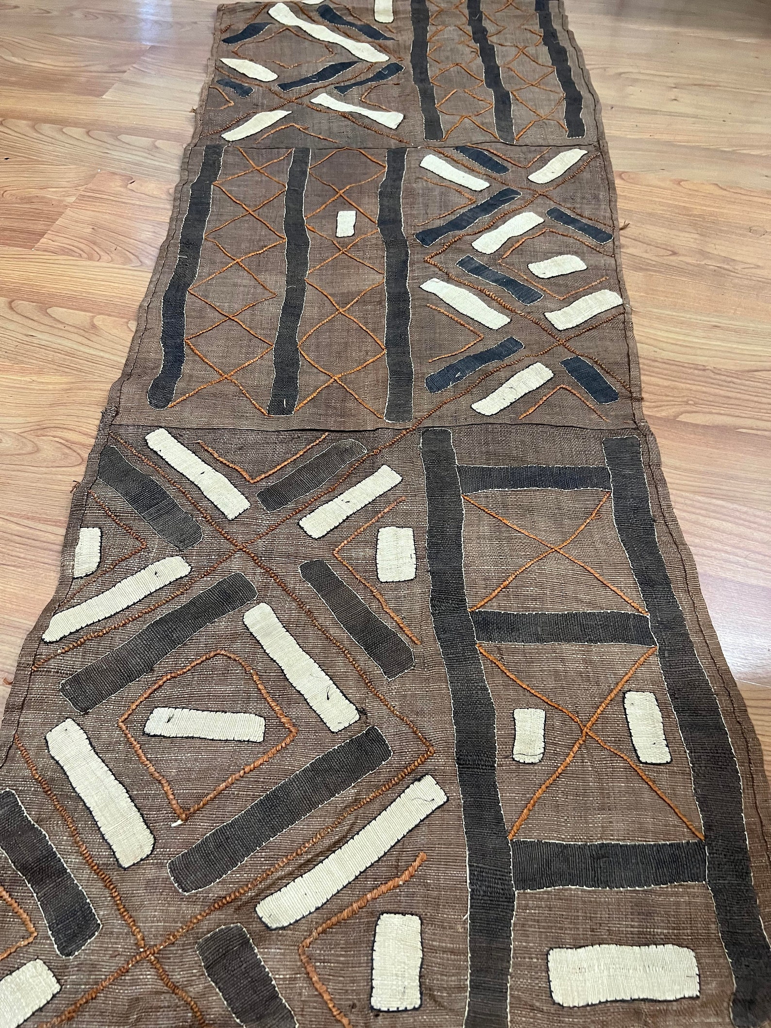 Genuine 5 Feet Rustic African Congo Kuba Raffia Cloth Fabric Natural ...