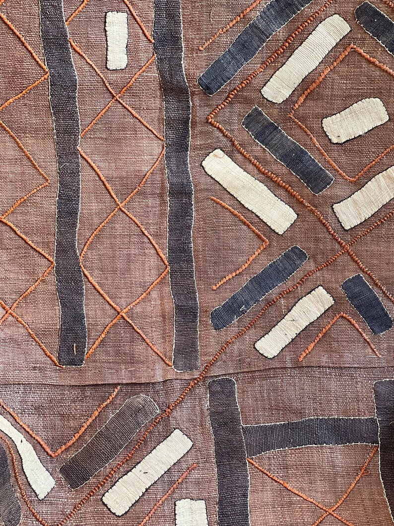 Genuine 5 Feet Rustic African Congo Kuba Raffia Cloth Fabric Natural ...