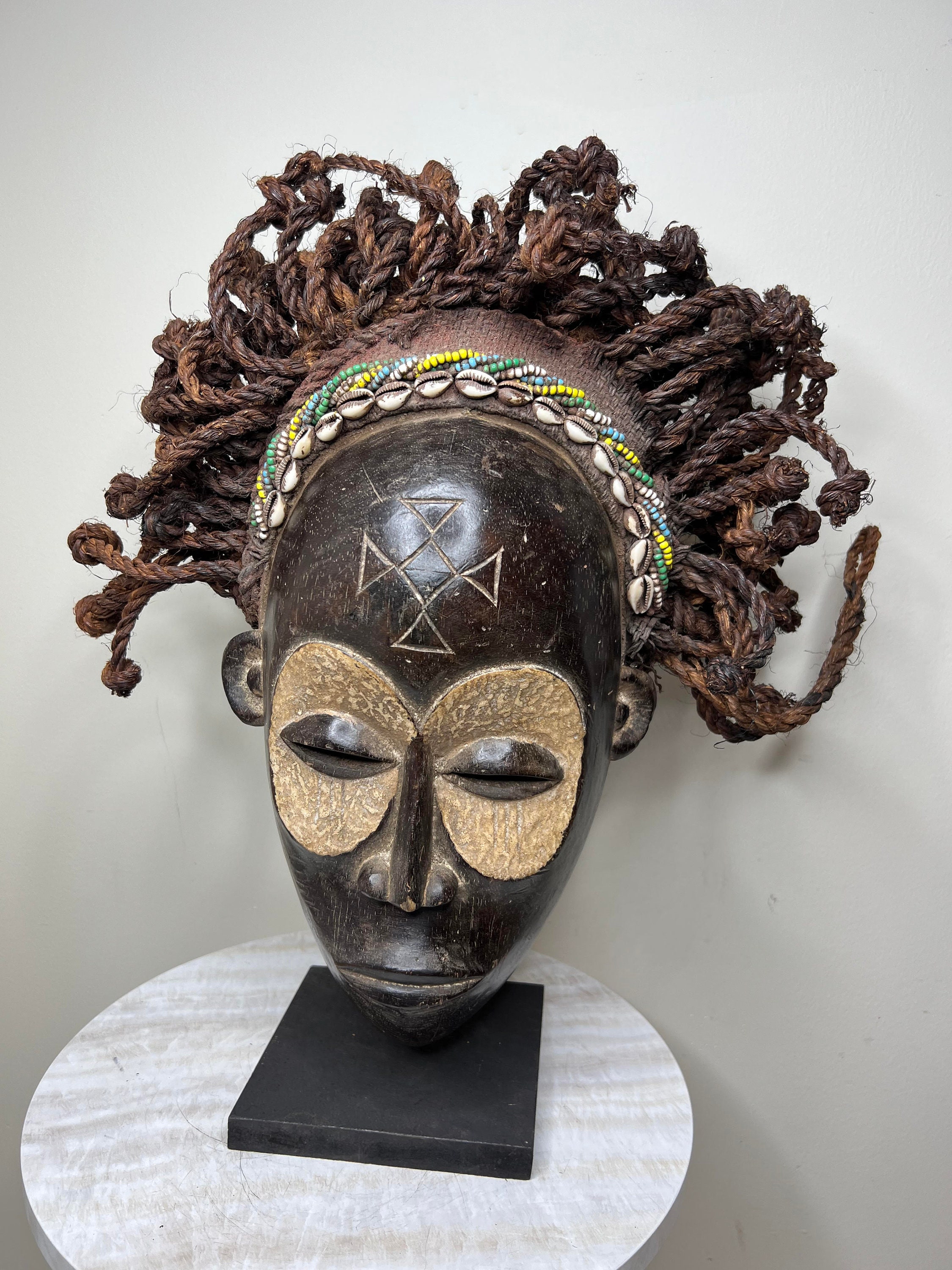 Hand Carved Chokwe Mask Mwana Pwo With Stand African Art - Etsy