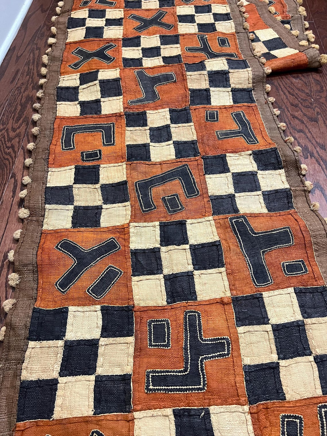 Genuine 13 Feet Rustic African Congo Kuba Raffia Cloth Fabric Natural ...