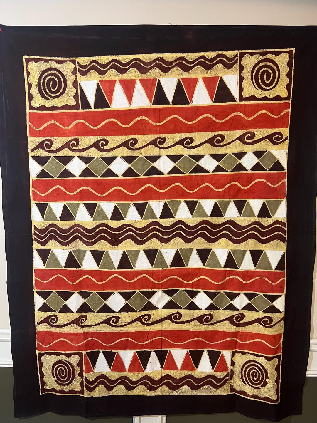 Batik Tapestry Zimbabwe Sadza Fabric Abstract Geometric Tribal Design ...