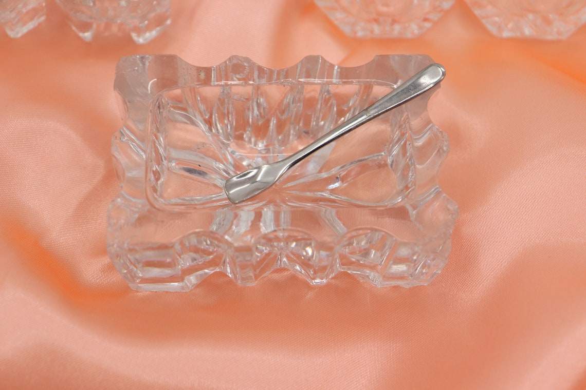 Vintage Salt Cellars With Spoons Circle Rectangular Glass - Etsy