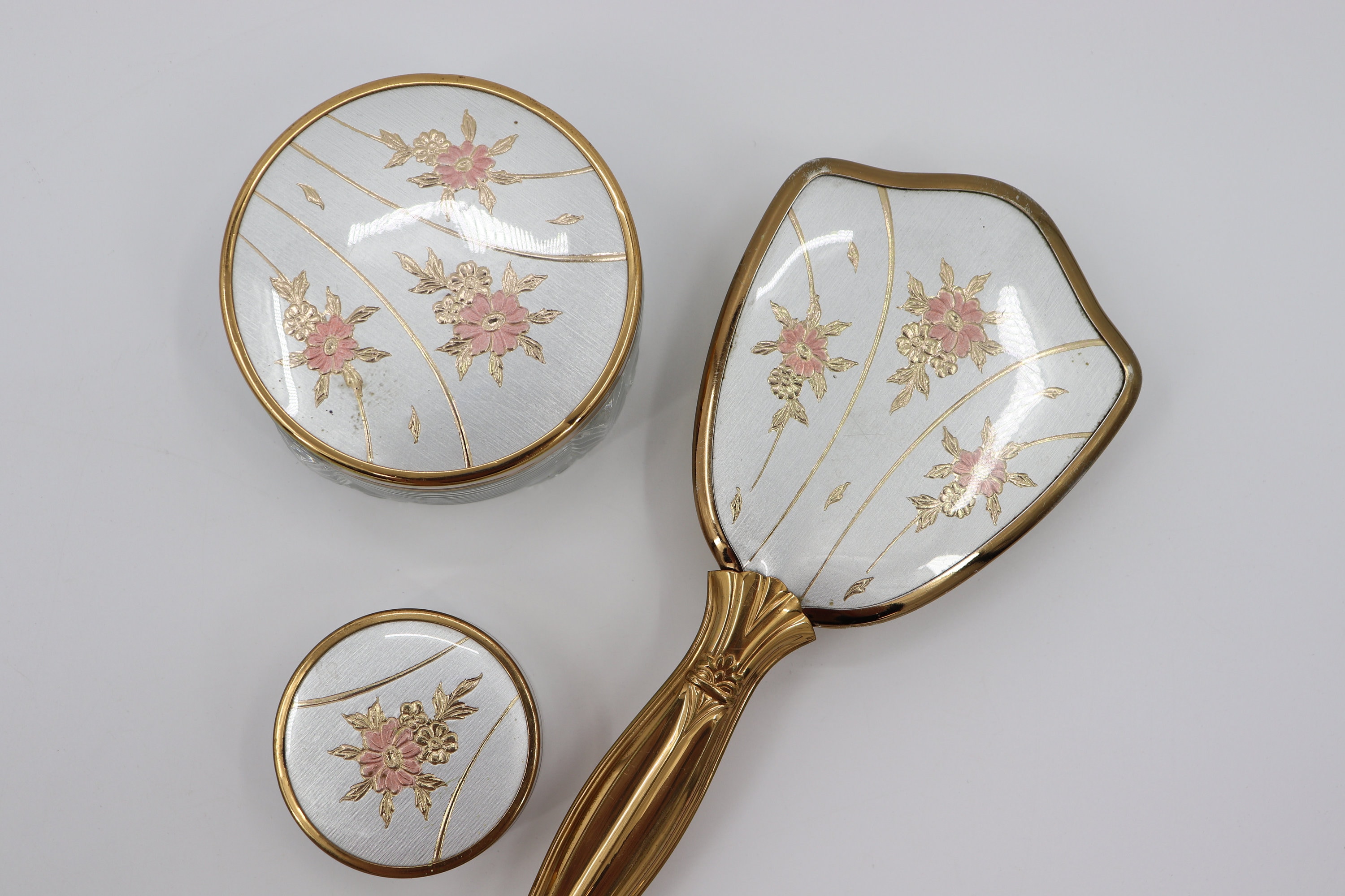 Vintage 60s Gold Vanity Set With Brush and Two Glass Powder/makeup ...