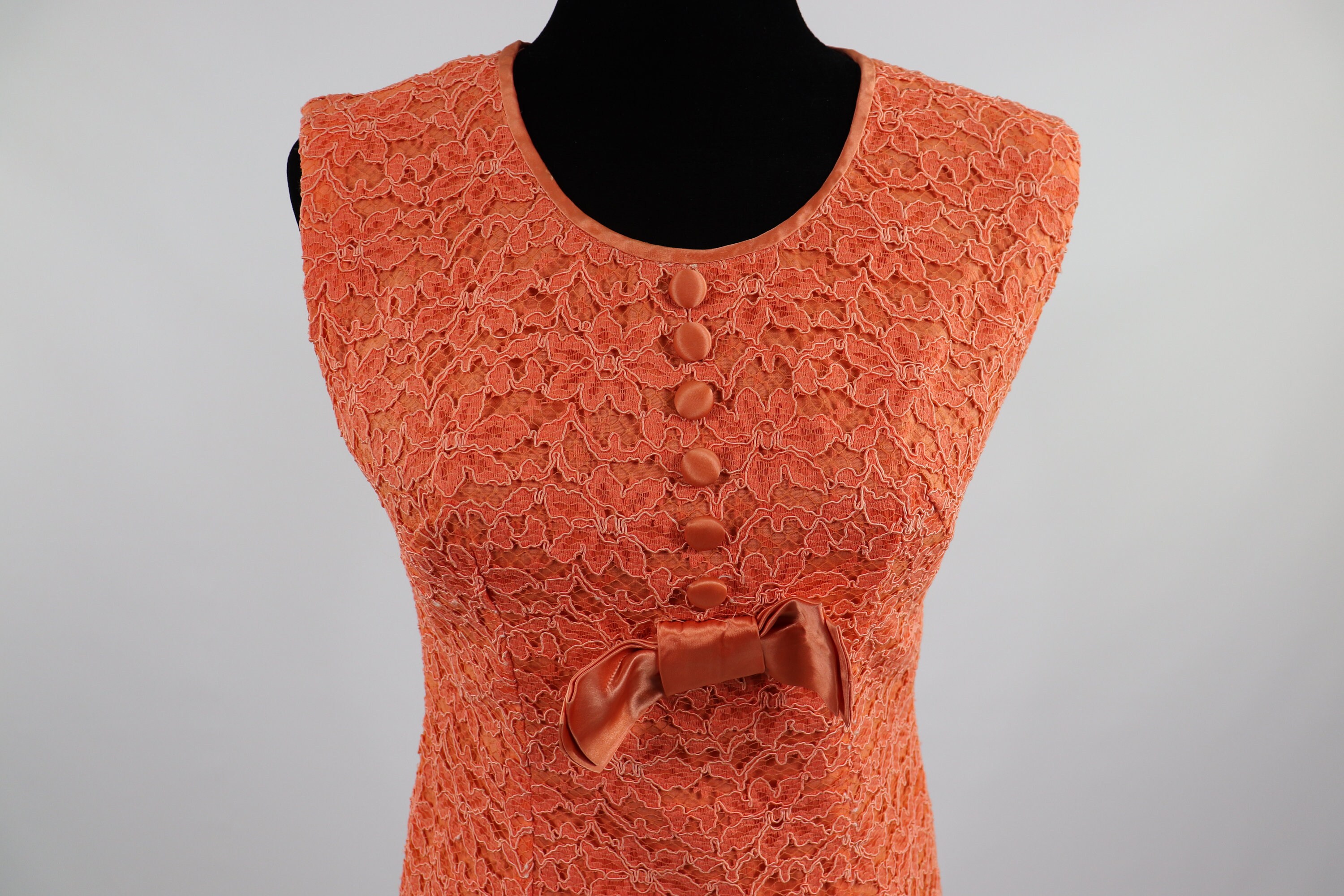 Vintage Orange 1960s Mod Dress With Lace, Buttons and Bow Antique ...