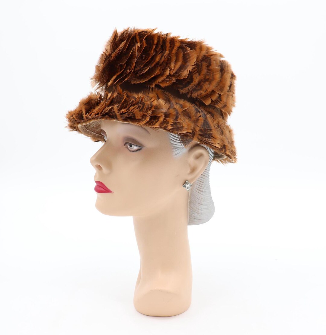 Vintage 1960s Brown Feathered Hat - Howard Hanlon Original Cap- Beckman ...