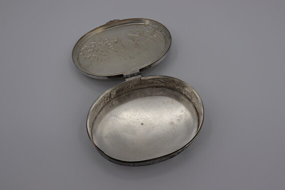 Antique Silver Oval Jewelry Container with Rococo Sce… - Gem