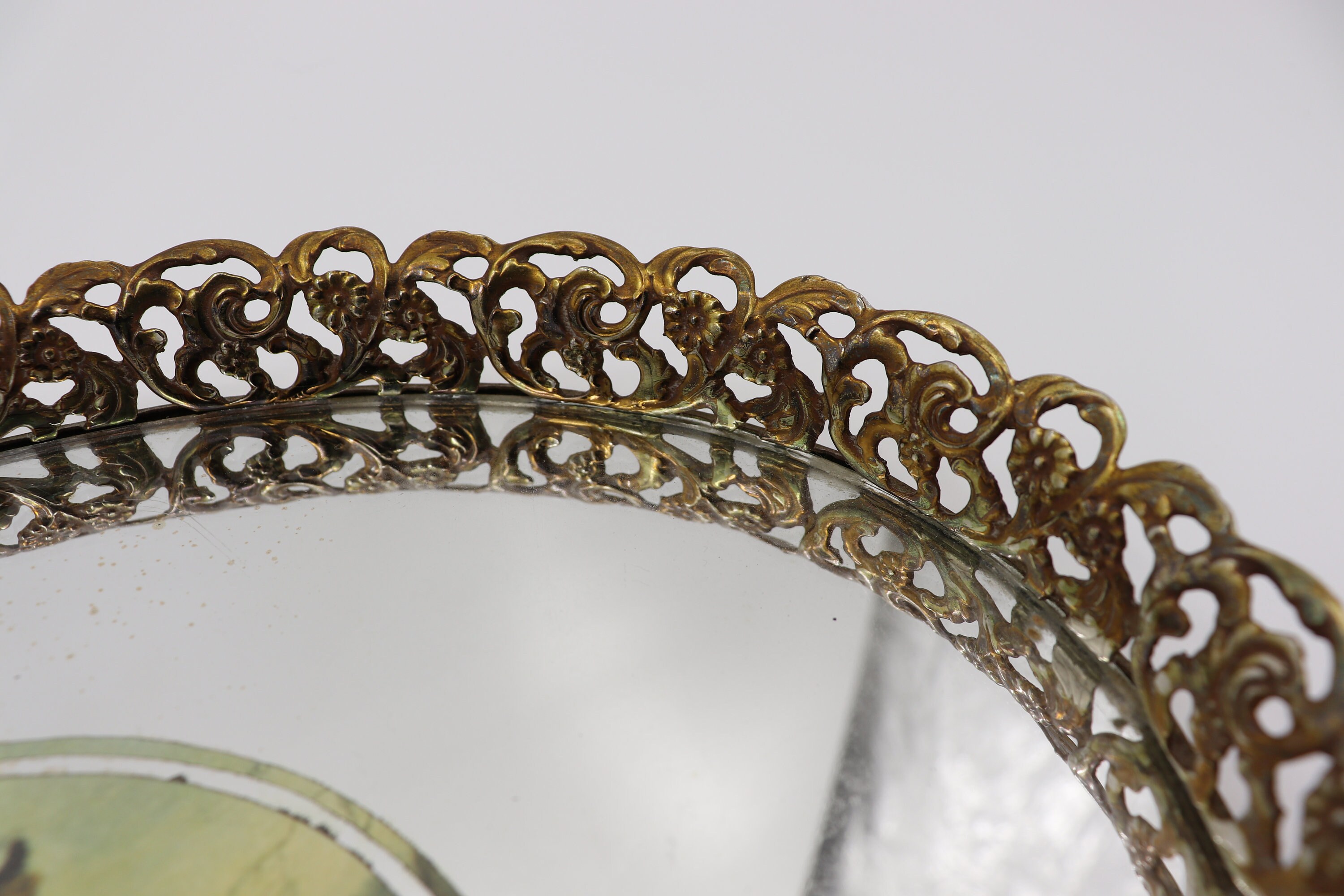 Vintage Rococo Themed Mirrored Vanity Tray With Gold Oval - Etsy