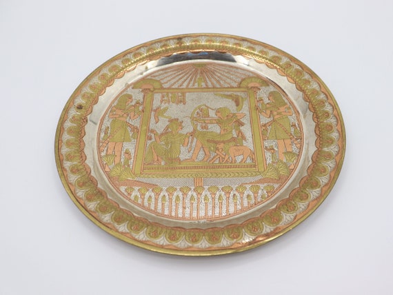 Vintage Egyptian Brass Metal Decorative Plate Pharaoh Wall - Etsy