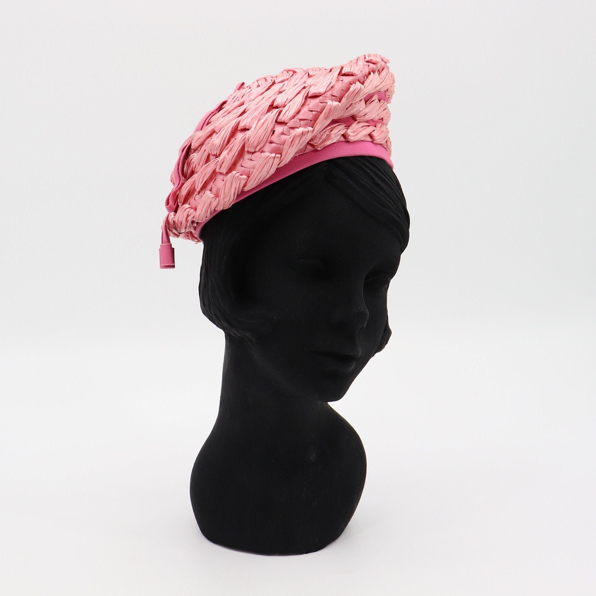 Vintage Pink Asymmetrical Hat by Yolie 1950s 1960s Woven Straw Cap - Etsy