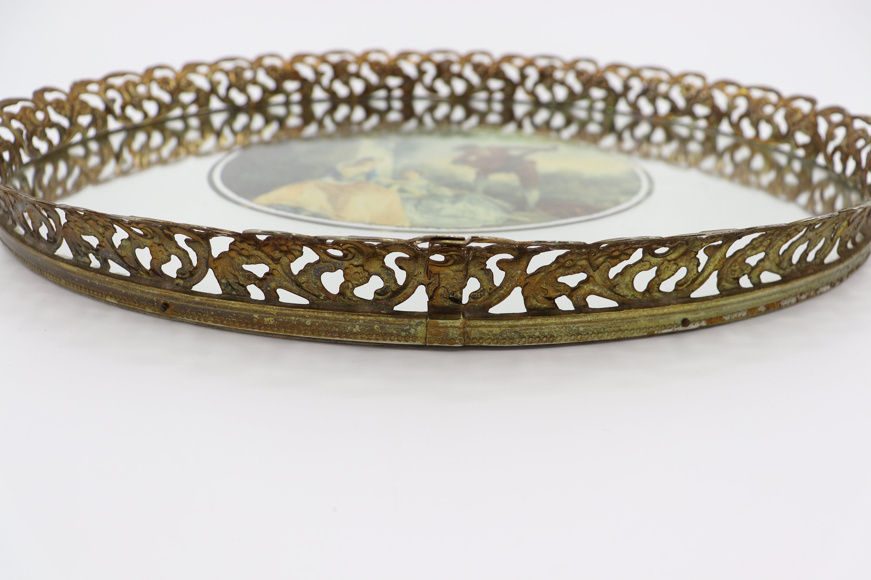 Vintage Rococo Themed Mirrored Vanity Tray With Gold Oval - Etsy