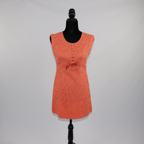 Vintage Orange 1960s Mod Dress With Lace Buttons and Bow | Etsy