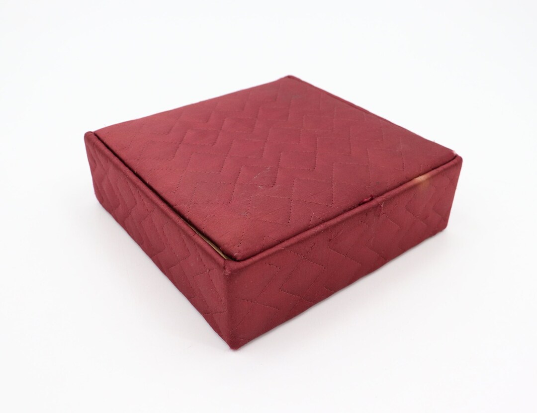 Vintage 1950s Jayhawk Glove Box - Antique Red Satin Quilted Container ...