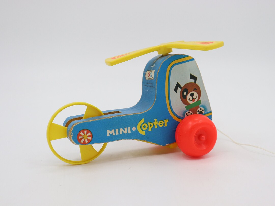 Vintage 1970s Mini Copter Pull Toy - Fisher Price Blue Helicopter for ...