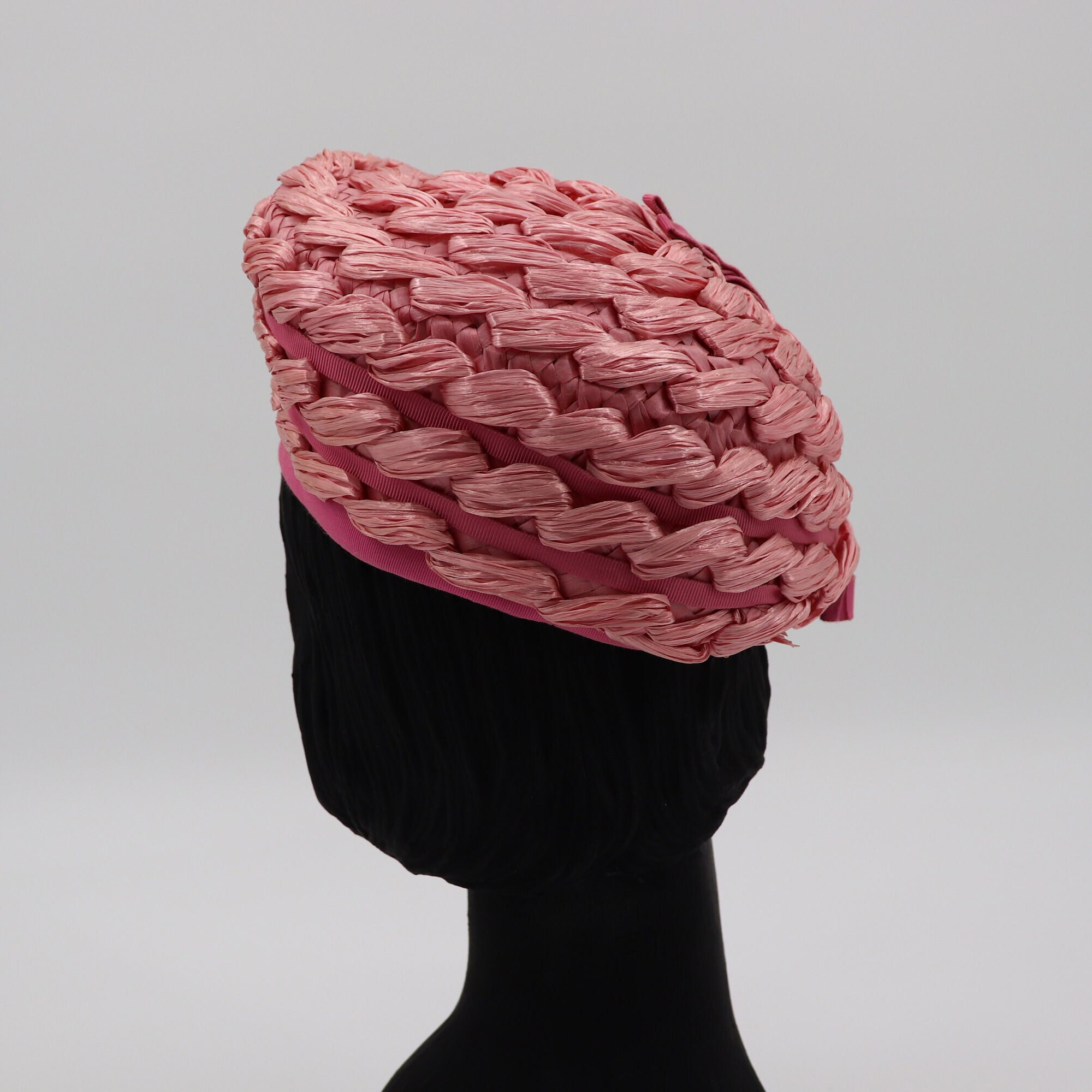 Vintage Pink Asymmetrical Hat by Yolie 1950s 1960s Woven Straw Cap - Etsy