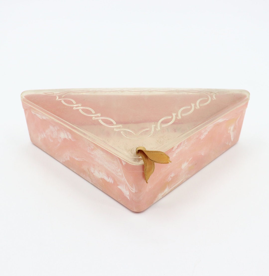 Vintage 1960s Triangular Hanky Box - Hommer Mfg. Co, USA - Pink Marbled ...