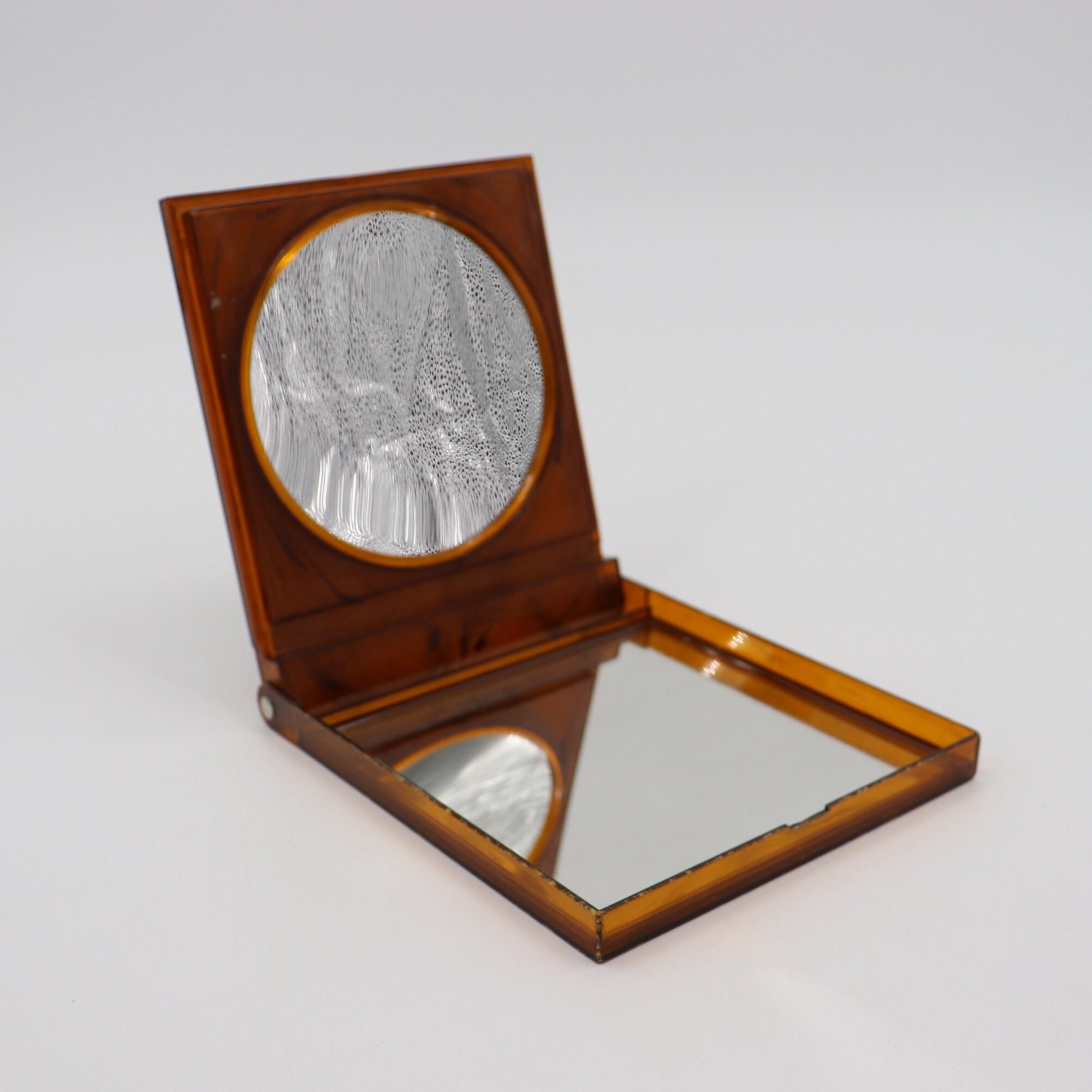 Vintage Magnifying Plastic Brown Tortoise Shell Travel Mirror Prestige ...