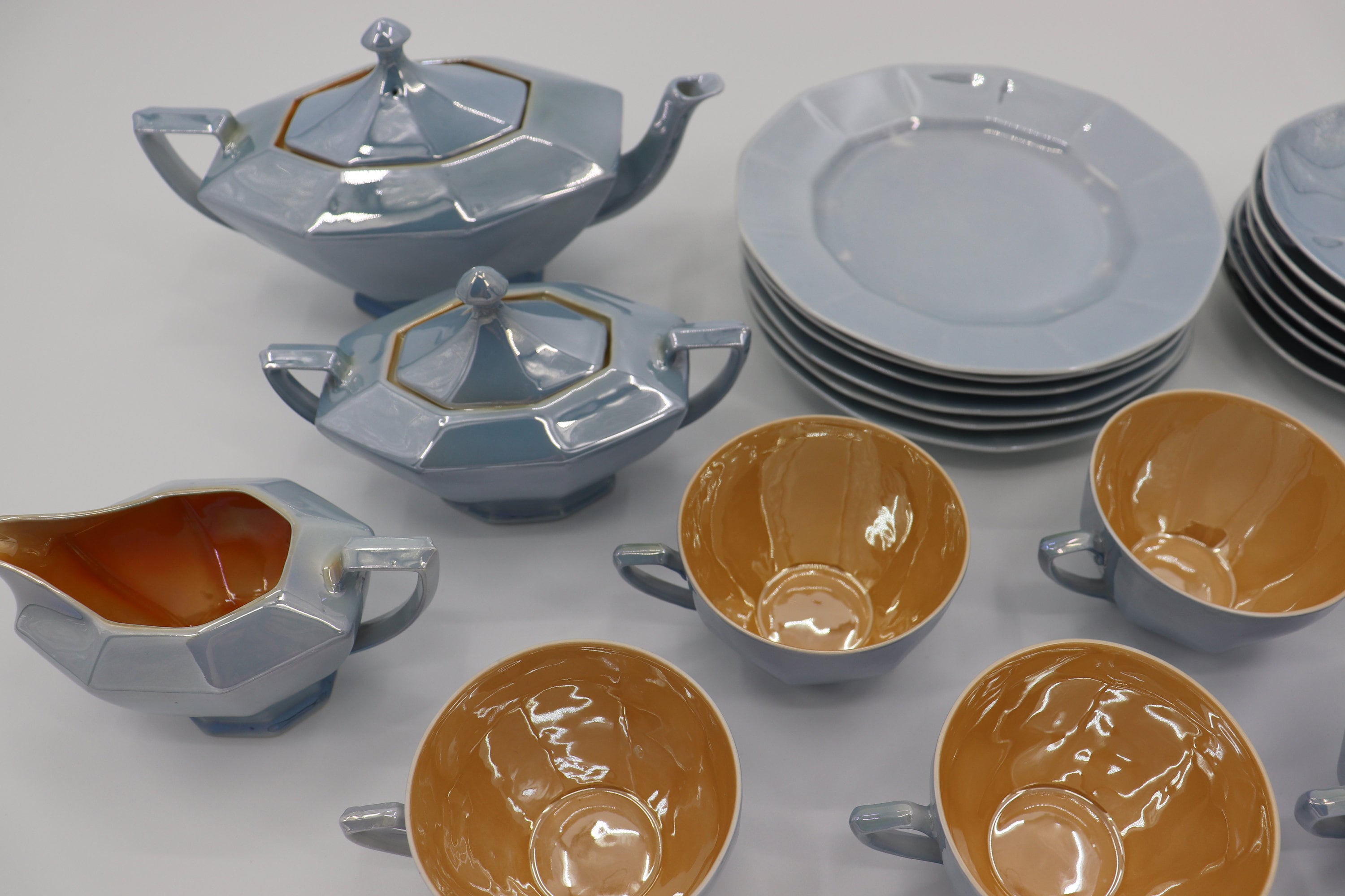 Vintage Victoria Czechoslovakia Blue and Orange Dish Lustre Tea Set 6 ...