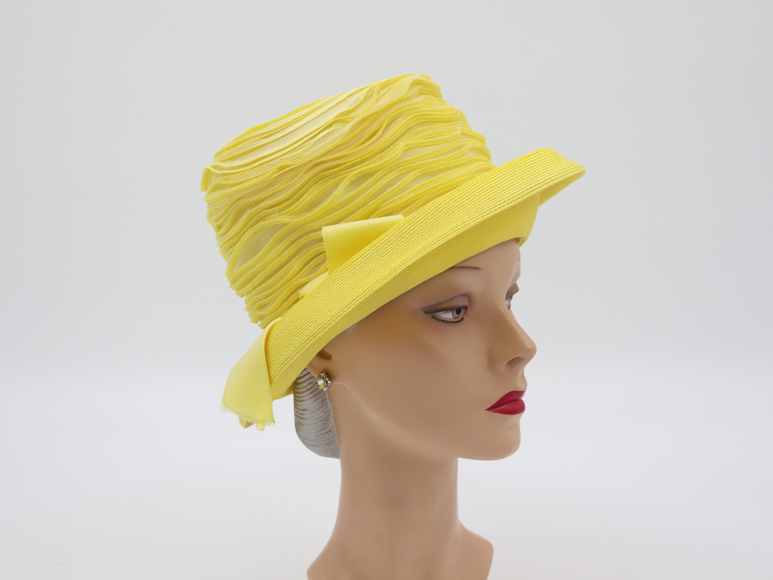 Vintage Howard Hanlon Yellow Sun Hat With Bow - 1960s Kentucky Derby ...