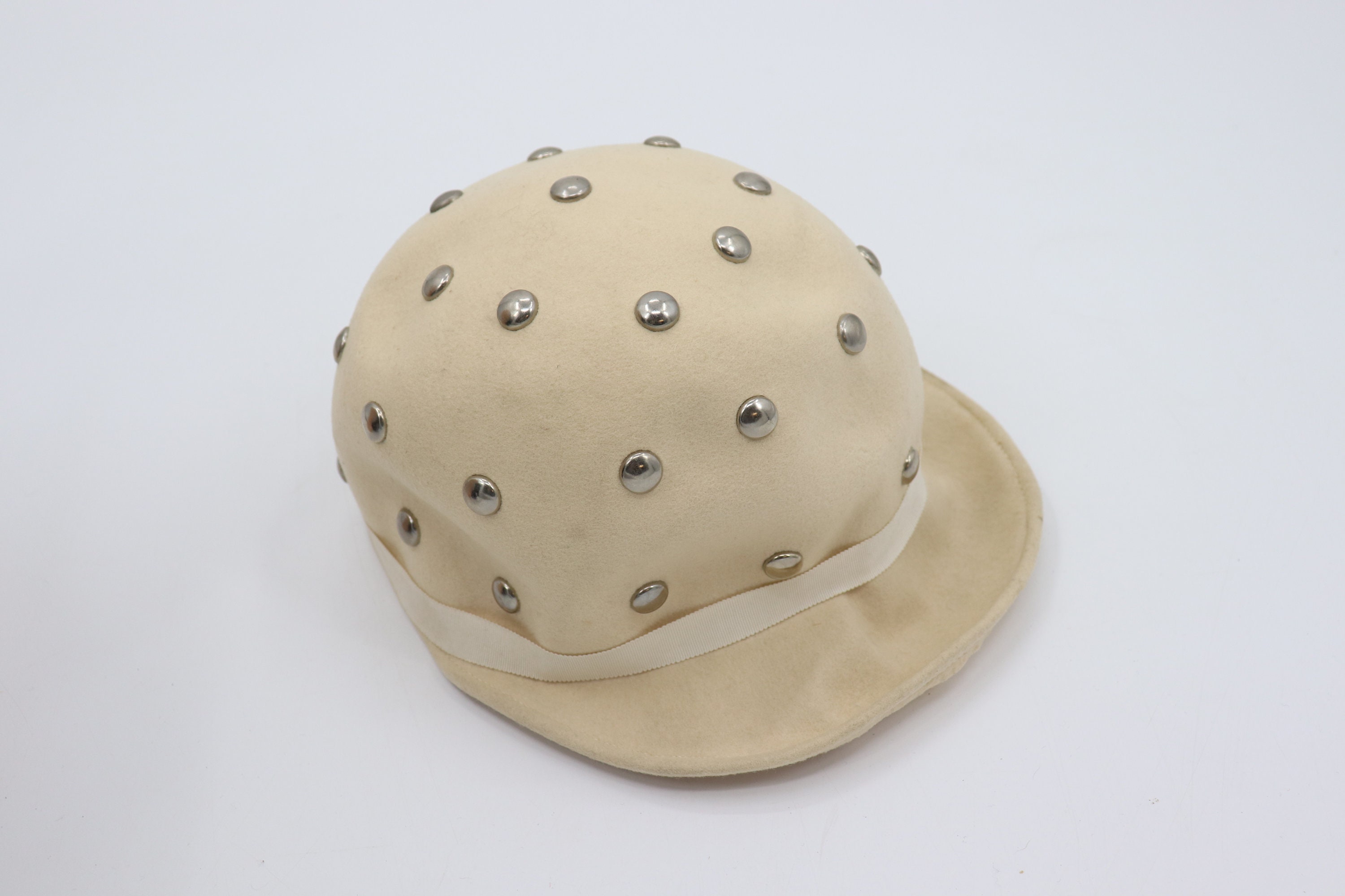 Vintage Mr Charles Mod Cream Colored Hat With Metal Studs - Etsy