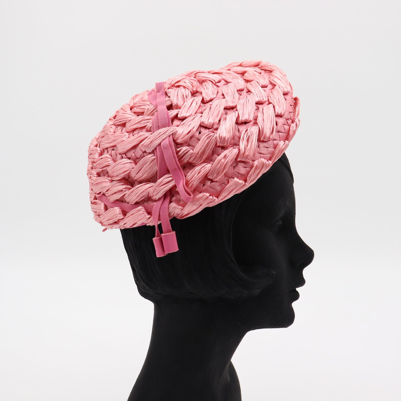 Vintage Pink Asymmetrical Hat by Yolie 1950s 1960s Woven Straw Cap - Etsy