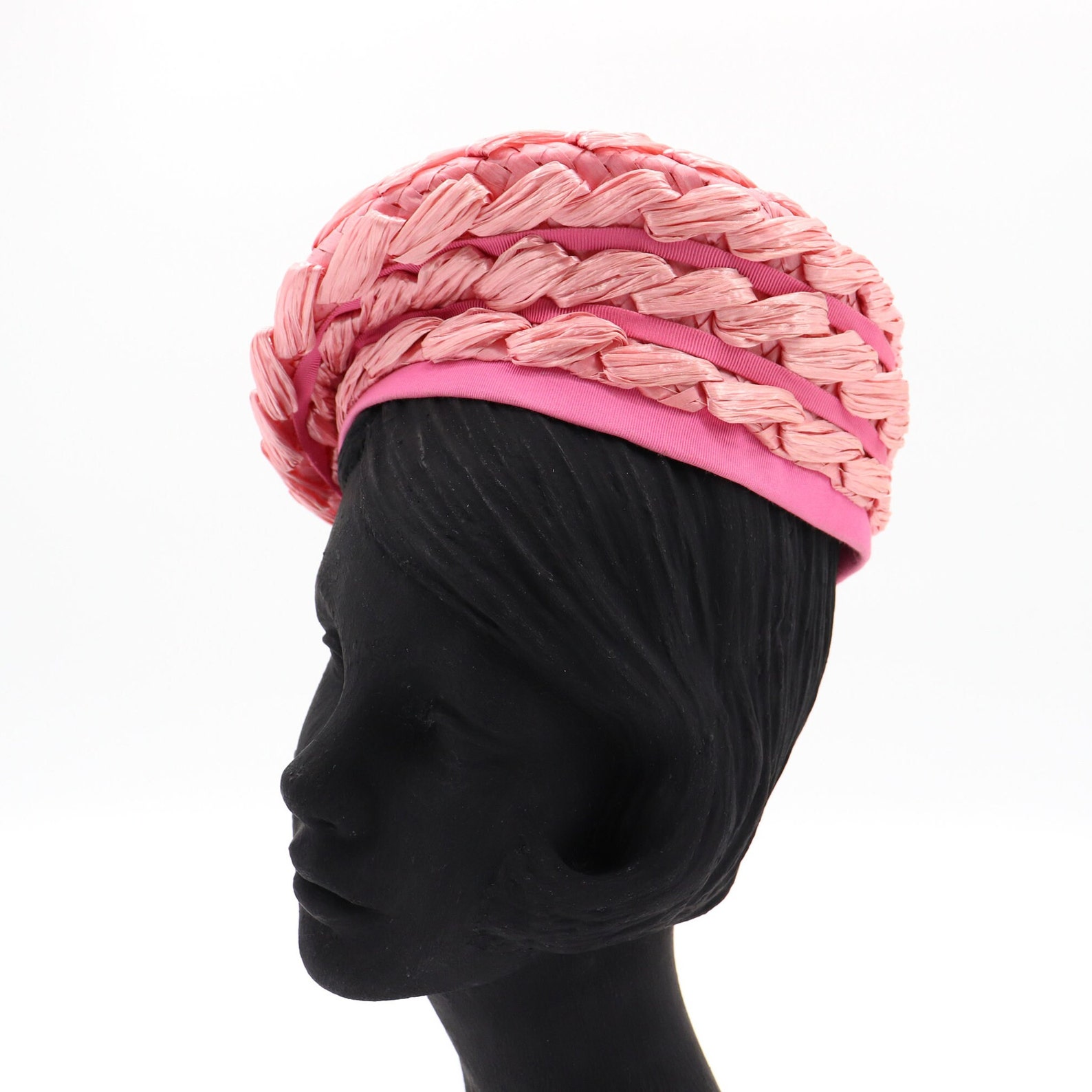 Vintage Pink Asymmetrical Hat by Yolie 1950s 1960s Woven Straw Cap - Etsy