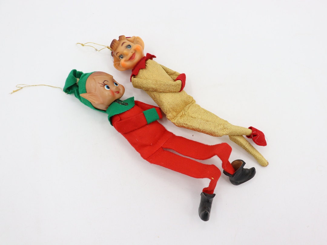 Set of 2 Vintage Elf on the Shelf - Knee Hugger Elf Ornaments for ...