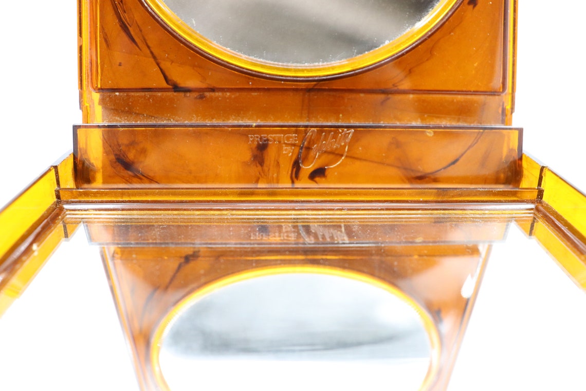 Vintage Magnifying Plastic Brown Tortoise Shell Travel Mirror Prestige ...