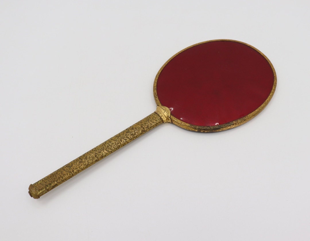 Vintage 1960s Red and Gold Hand Mirror - Antique Vanity Item - Etsy