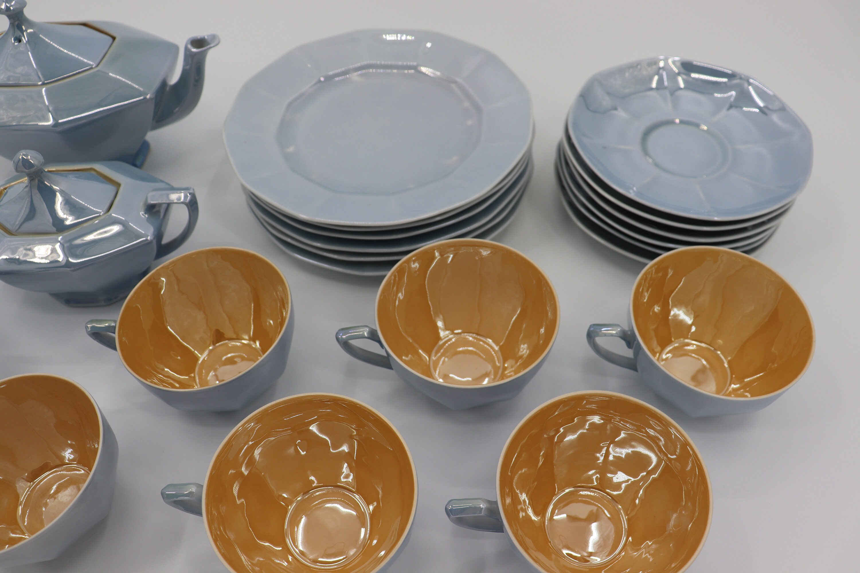 Vintage Victoria Czechoslovakia Blue and Orange Dish Lustre Tea Set 6 ...