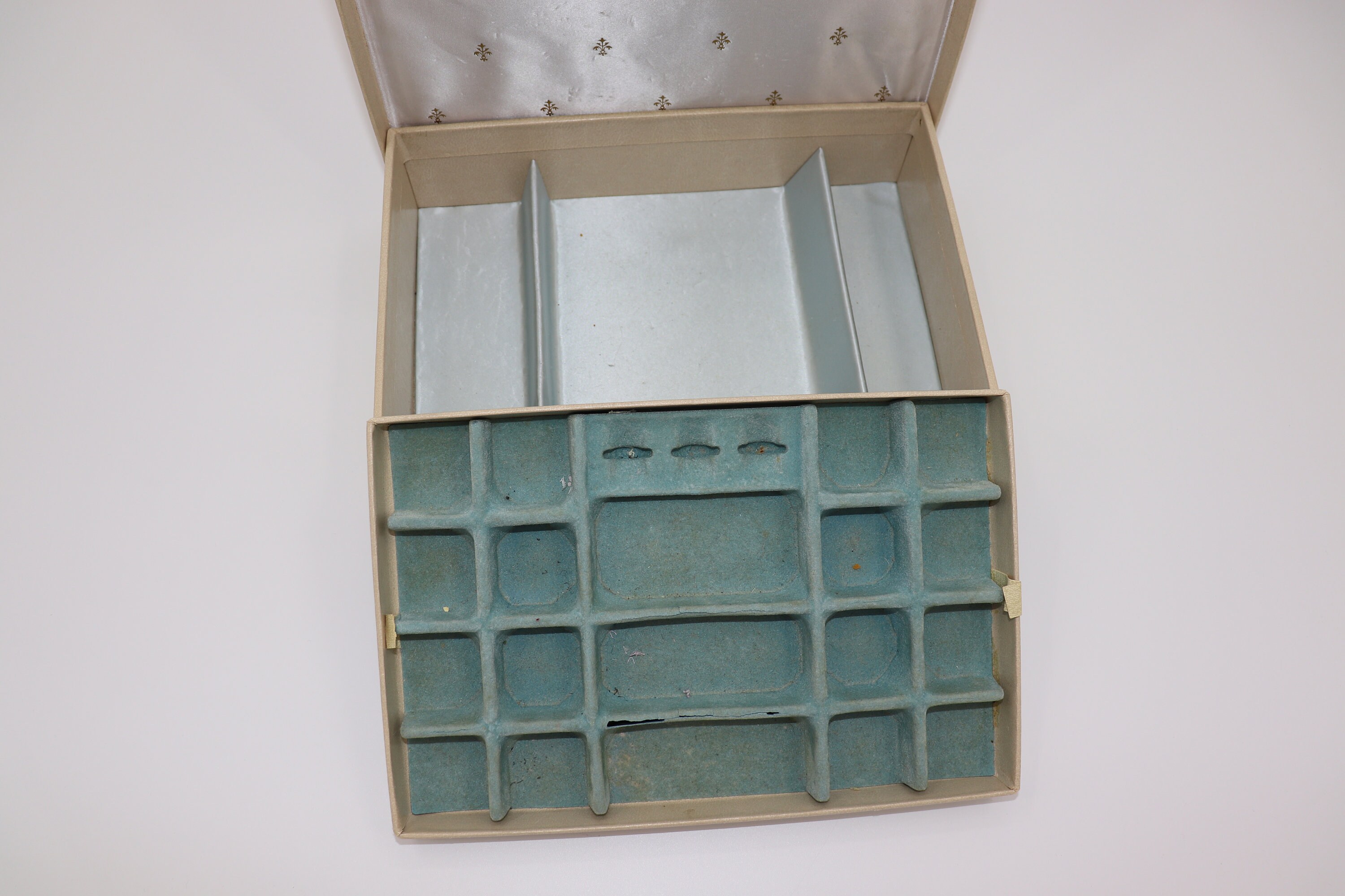 Antique Vintage Cream Colored Jewelry Box With Blue Interior - Multiple ...