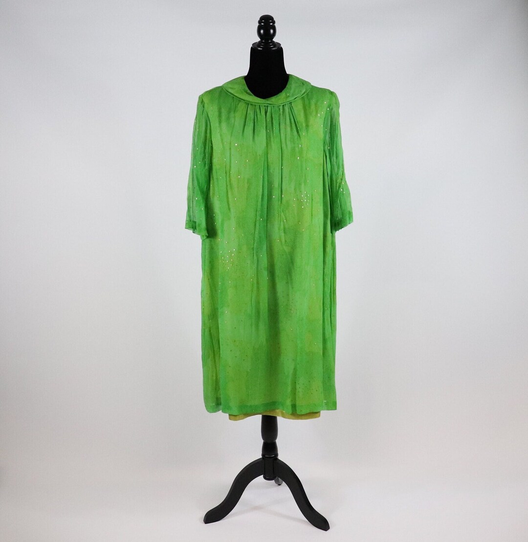 Vintage Green 1960s Mod Dress - Myrette 60s Gold Sparkle Gown - Etsy