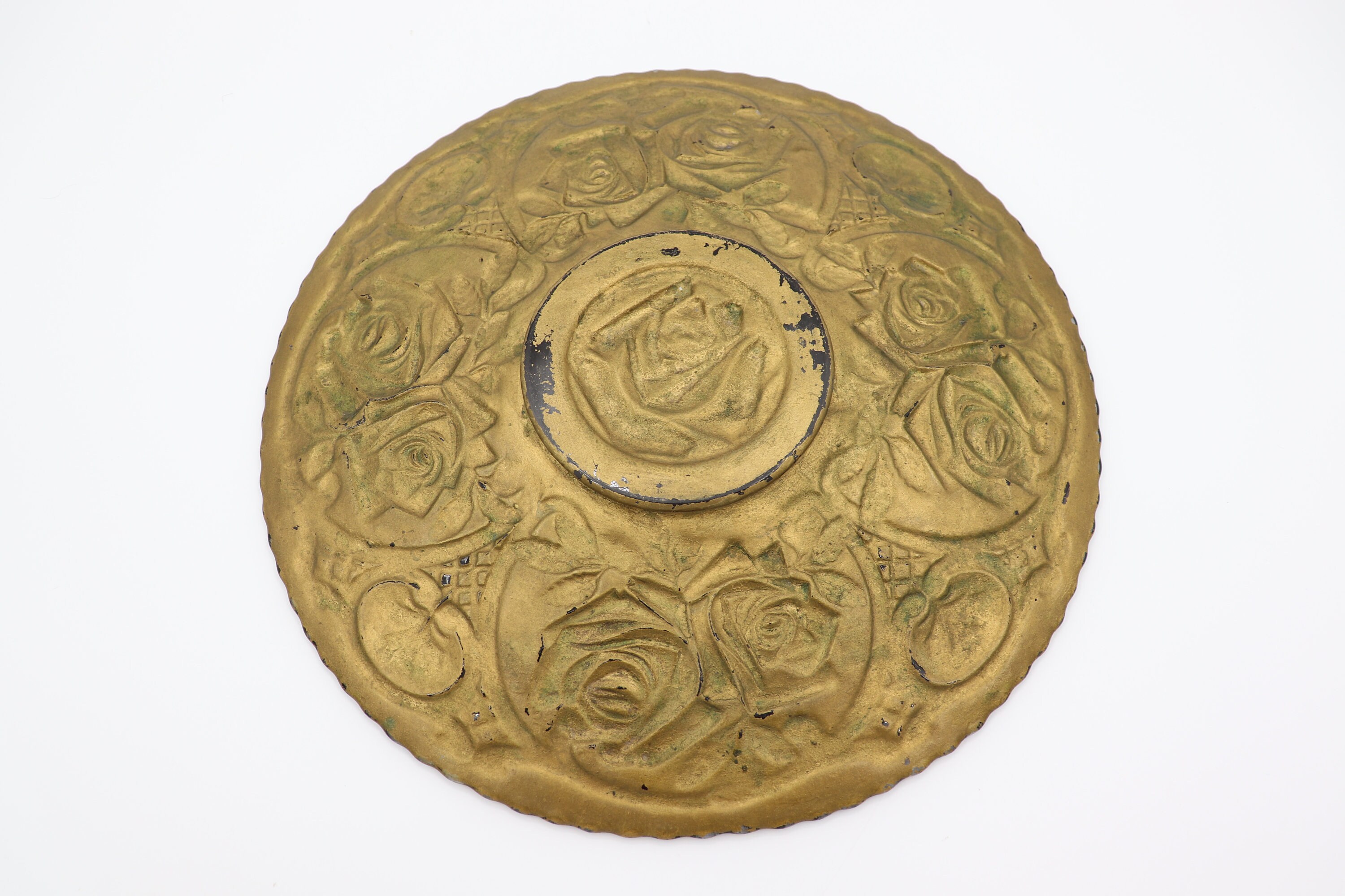 Vintage 11" Goofus Glass Plate - Red Gold Reverse Painted Decorative ...