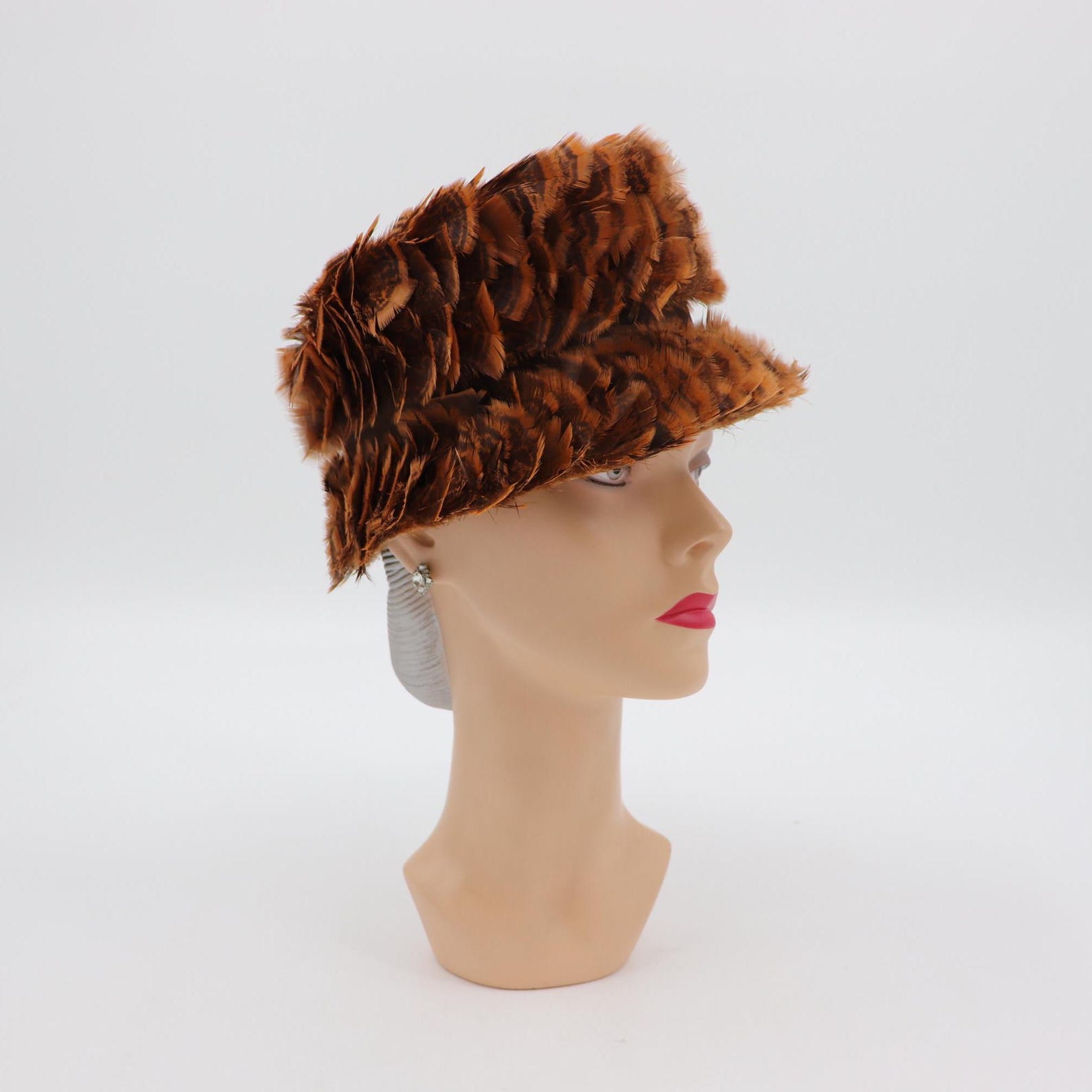Vintage 1960s Brown Feathered Hat - Howard Hanlon Original Cap- Beckman ...