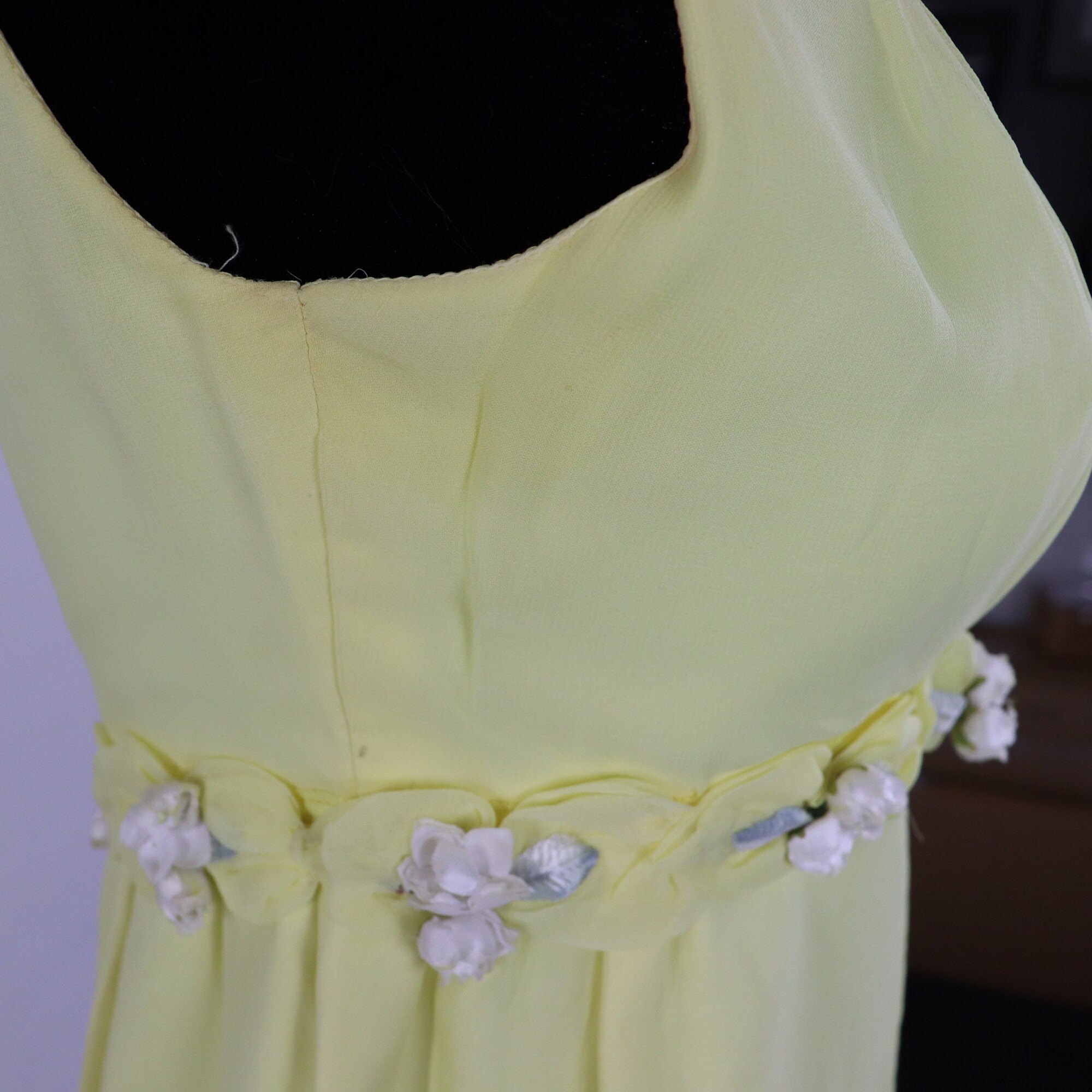Vintage 60s 70s Long Yellow Sun Dress With White Flowers Sundress Tank ...