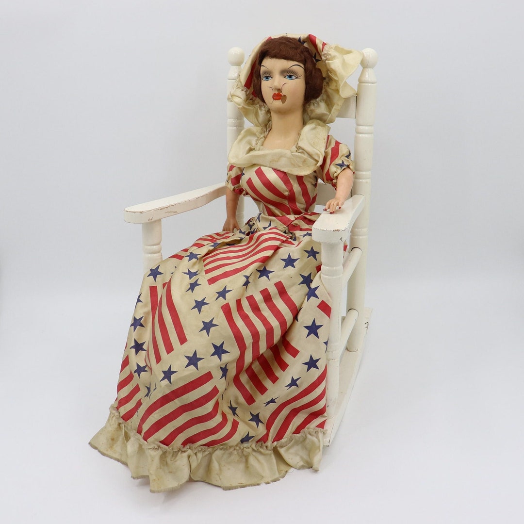 Antique Boudoir Doll With American Flag Dress & Composition Head ...