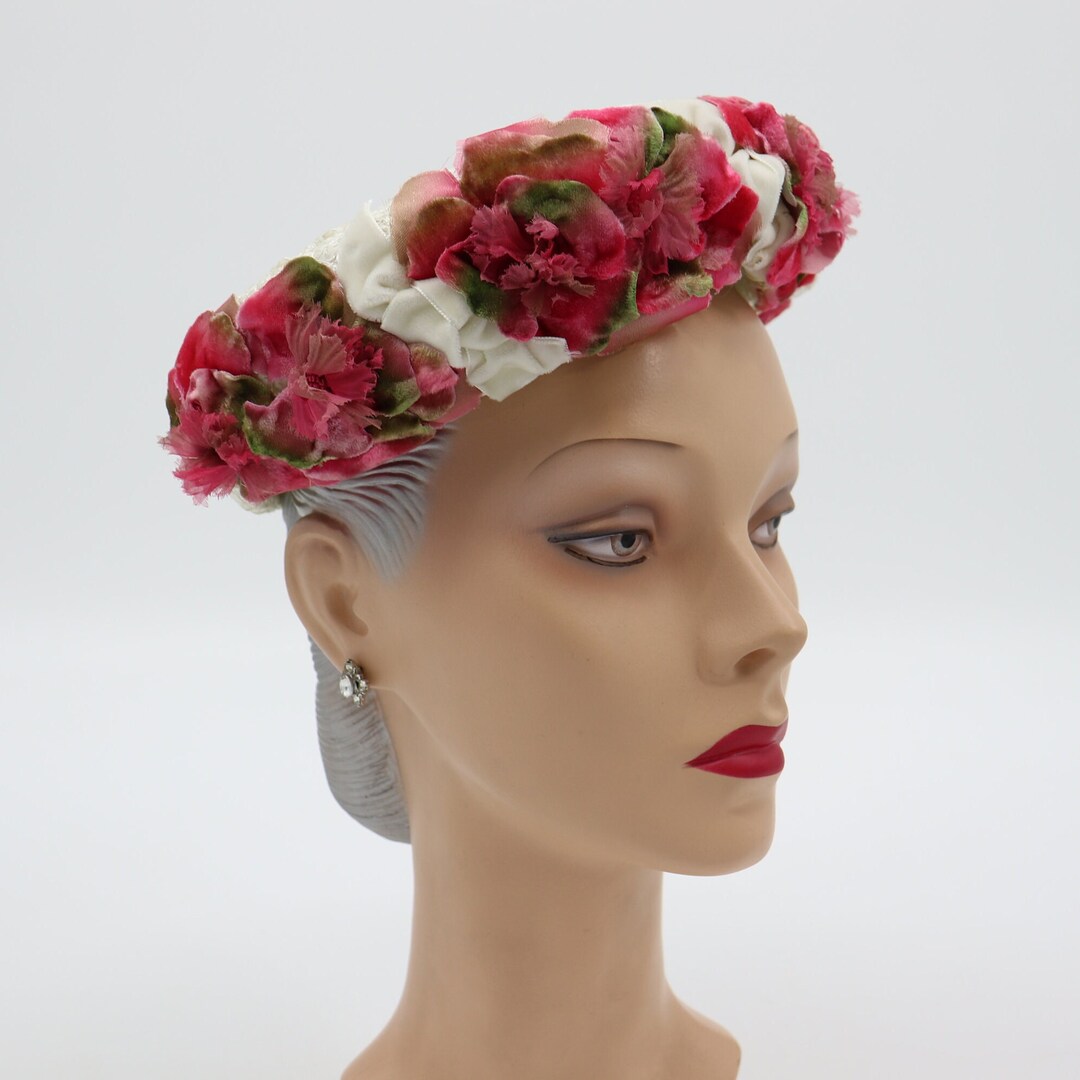 Vintage Sharon Originals White Straw Hat With Pink Flowers - 50s 60s ...