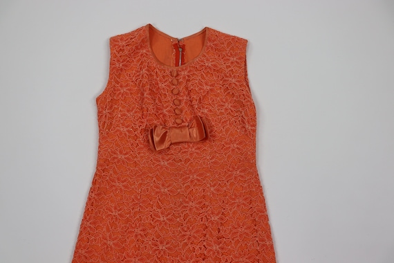 Vintage Orange 1960s Mod Dress with Lace, Buttons and… - Gem