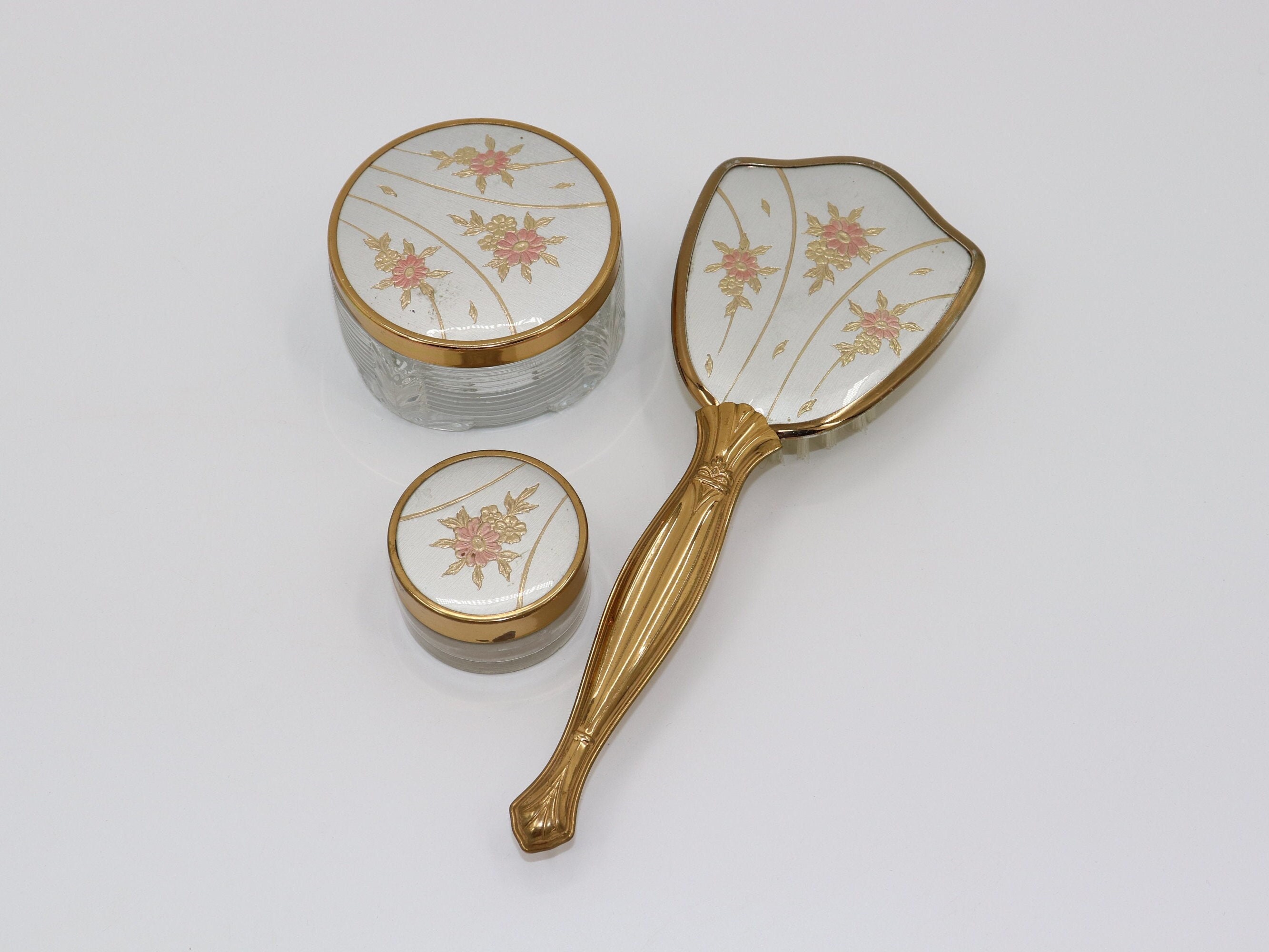 Vintage 60s Gold Vanity Set With Brush and Two Glass Powder/makeup ...