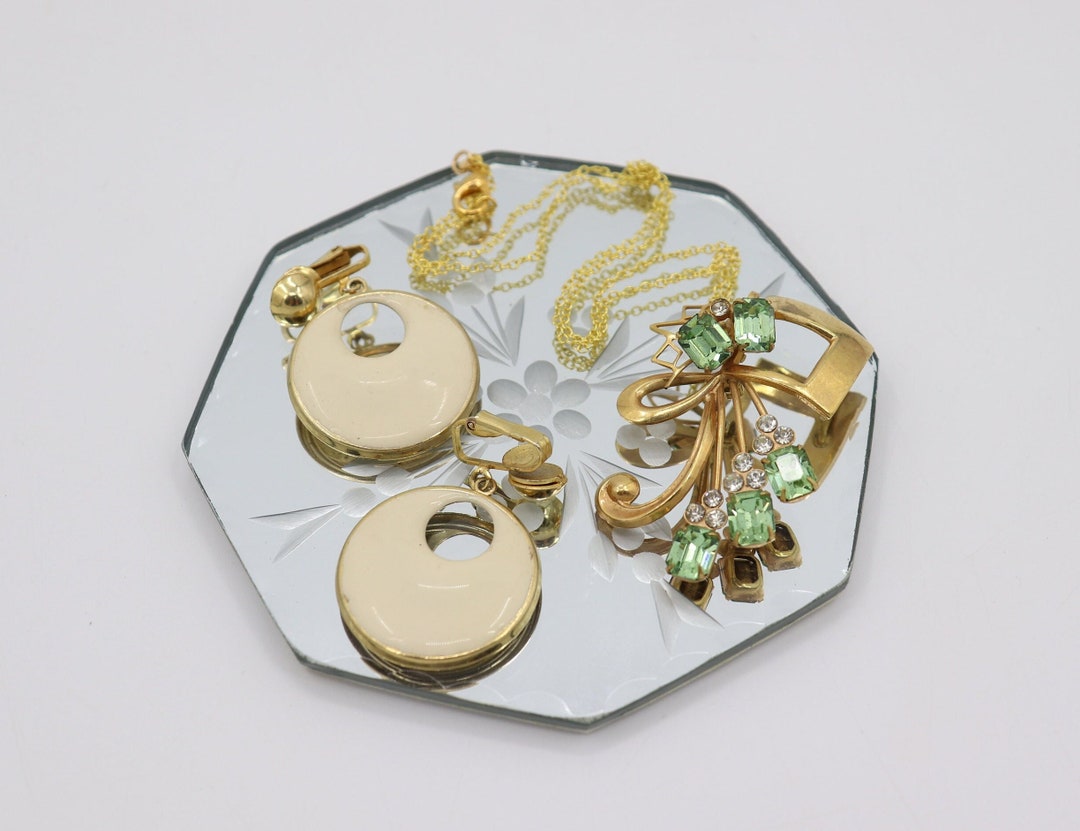 Vintage Small Mirrored Vanity Tray - Octagonal Decorative Display for ...