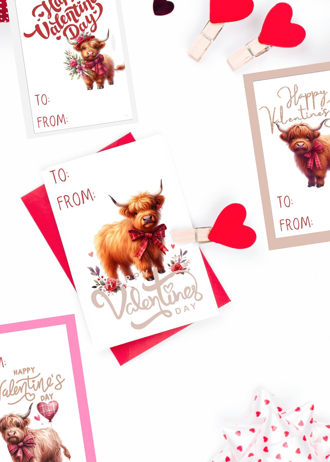 Printable Highland and Hearts/highland Cows/highland Cow Valentines Day ...