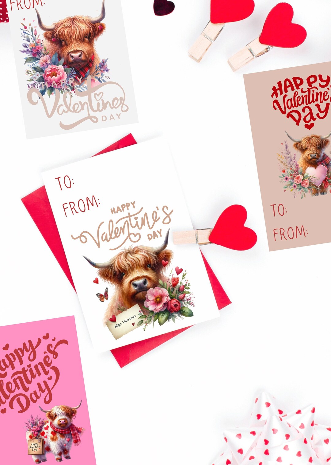 Highland Cows/highland Cow Valentine's Day/valentine's Day Cards/diy ...