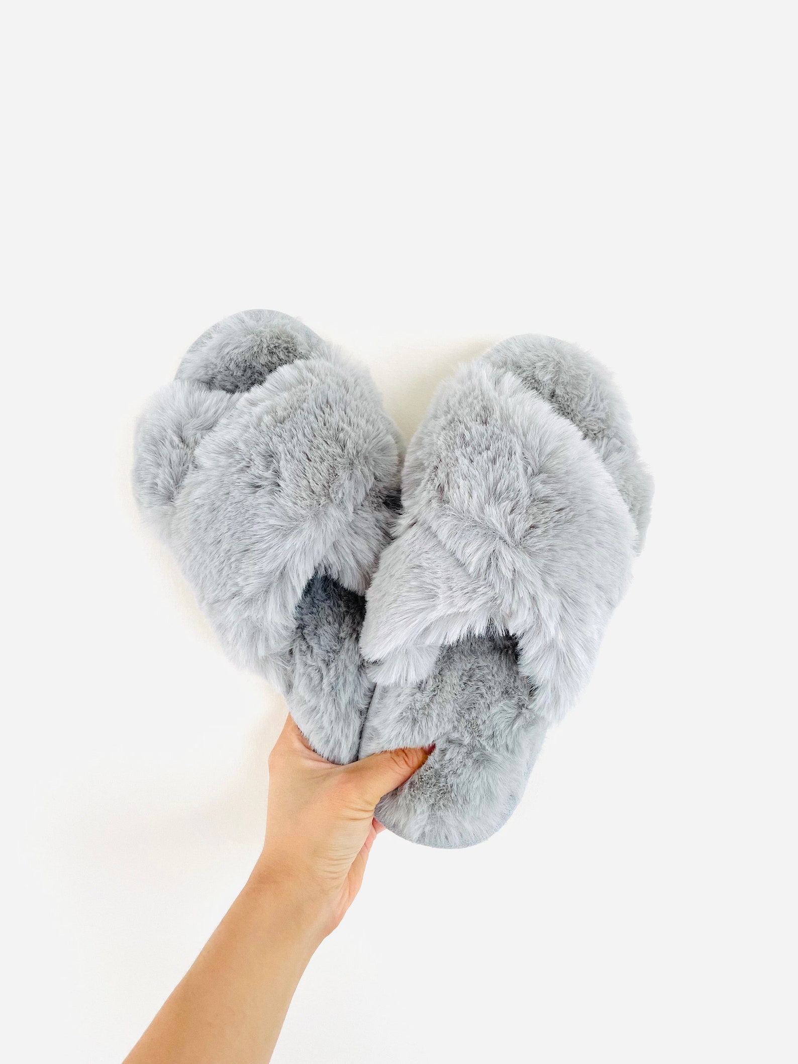 Fluffxfluff / Open Toe Fluffy Slippers / Crossover Band Slippers - Etsy