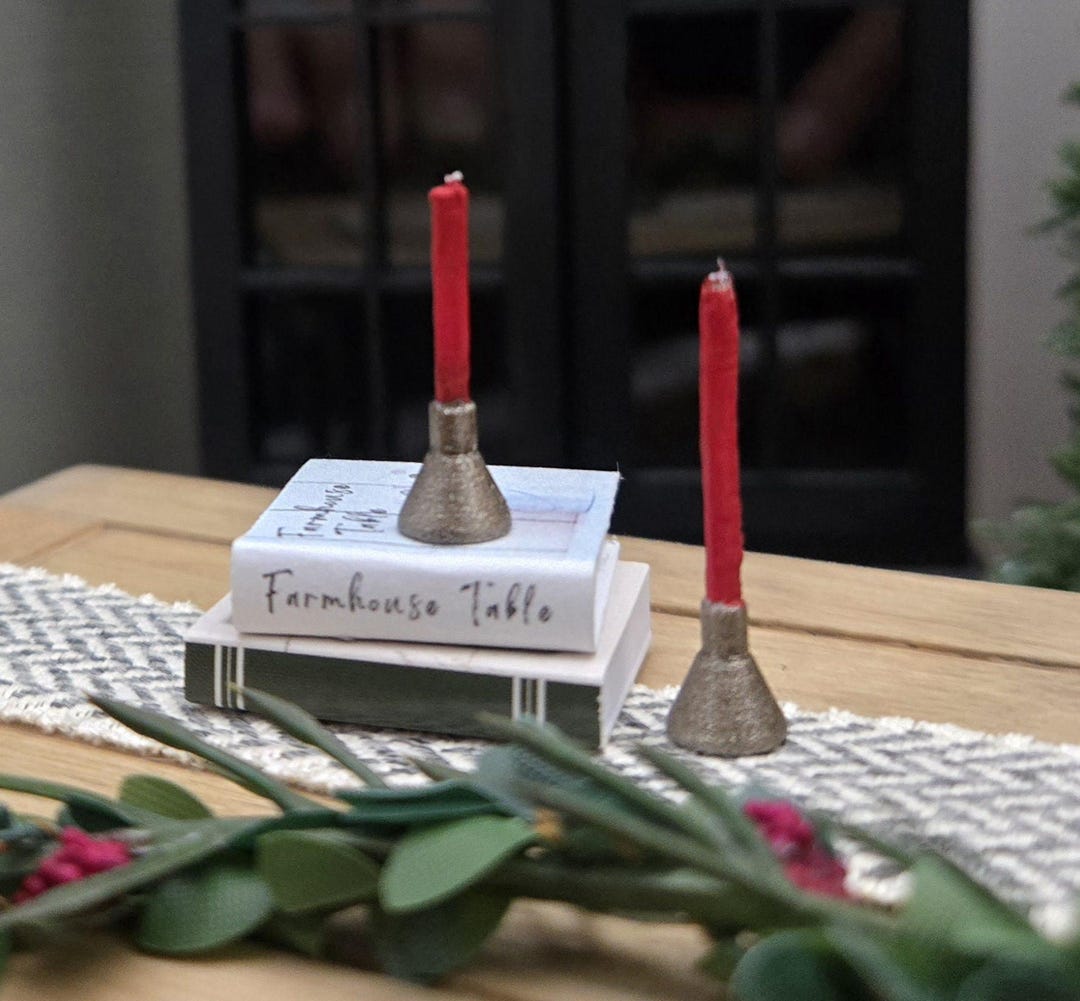 Miniature Red Gold Taper Candle Set - Etsy