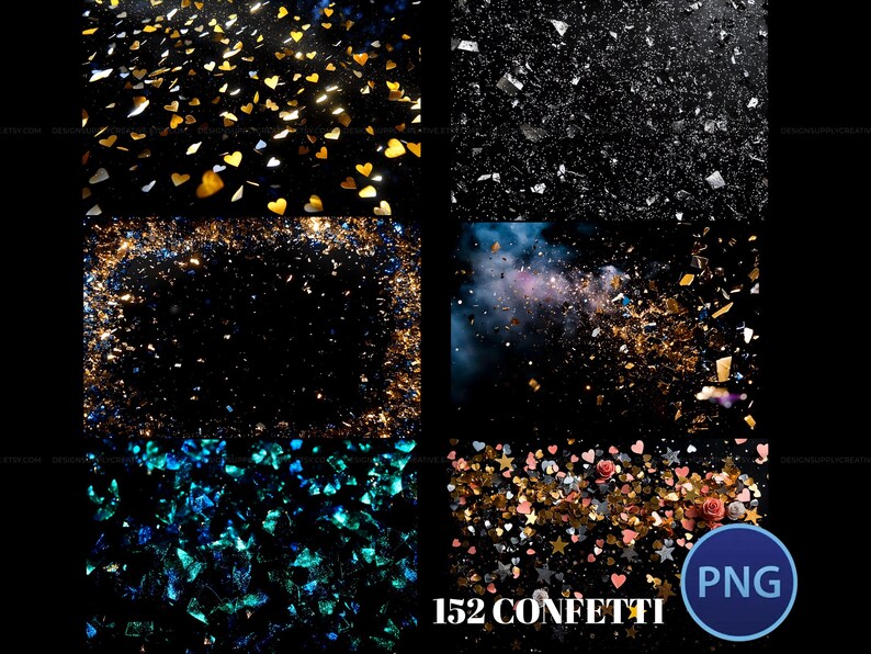 152 PNG Confetti Frame Gold Foil Flying Party Event Holiday Light ...