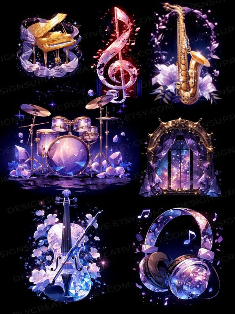 29 PNG Fantasy Guitar Violin Colorful Musical Instrument Notes Music ...