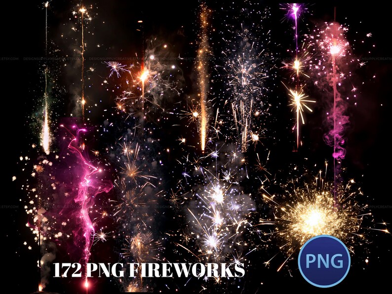 172 PNG Super Value New Year Fireworks Frame Free Cutout Poster Overlay ...
