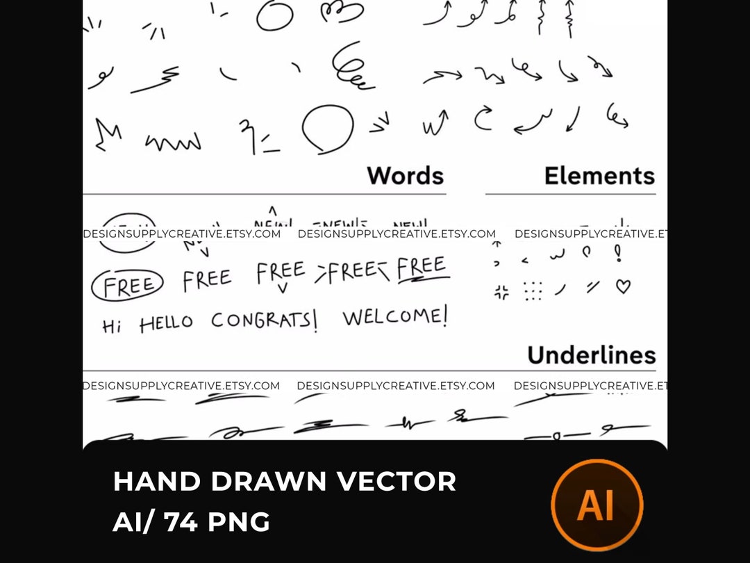74 Hand Drawn Graffiti Vector Cute Line Text Pattern Shapes AI PNG ...